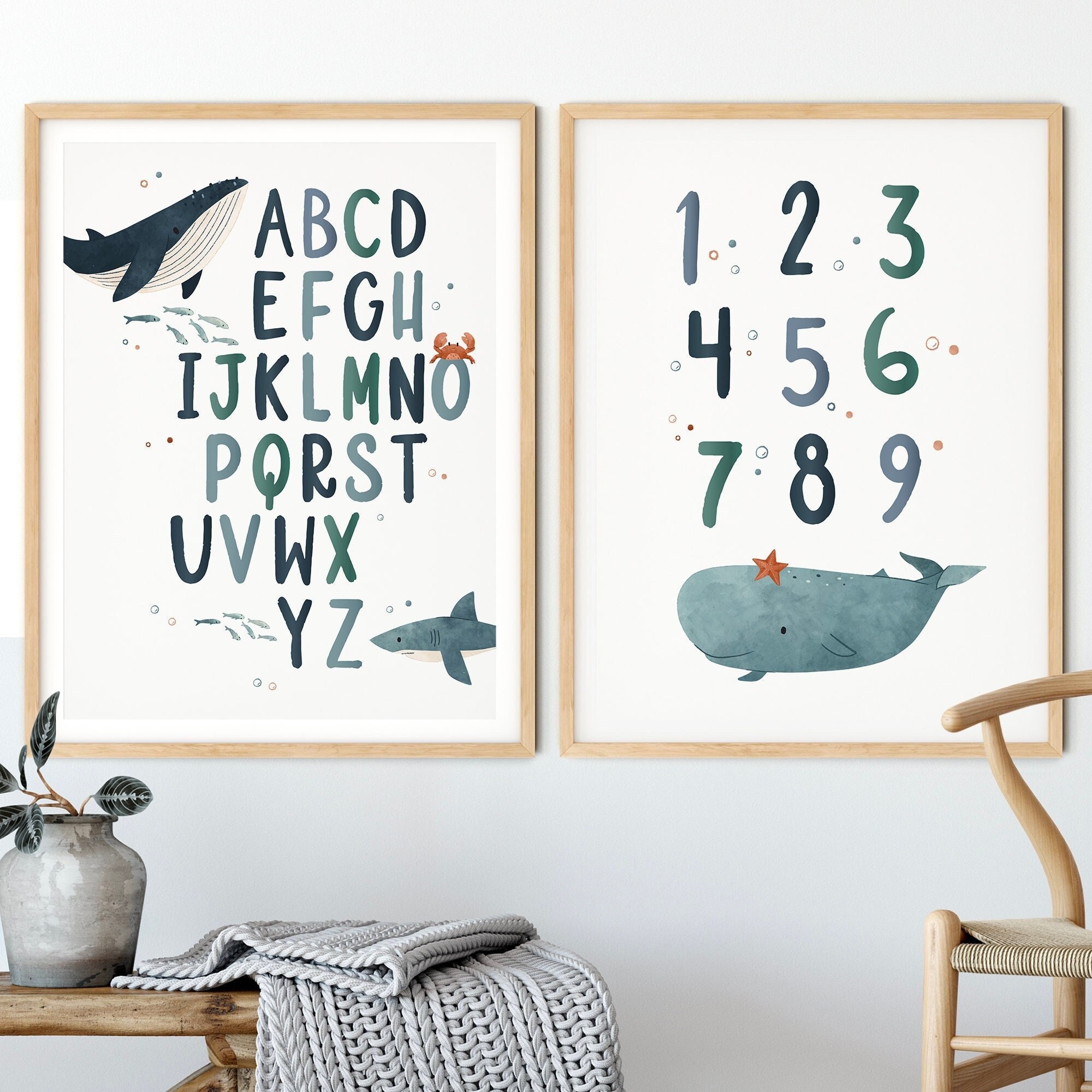 Ocean Alphabet and Numbers Print Set Nautical Nursery Art - Etsy