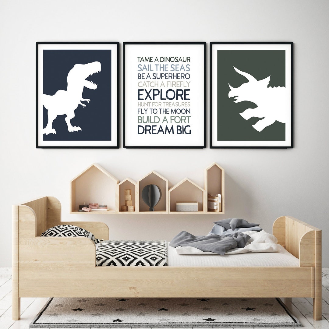 Set of 3 Dinosaur Wall Art DINOSAUR Nursery Decor Dino - Etsy