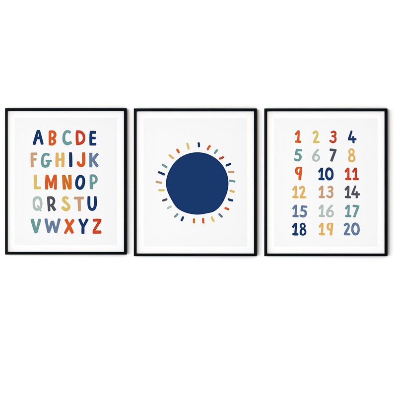 Set of 3 Prints ABC Printable Numbers 1-20 Sunshine Print - Etsy
