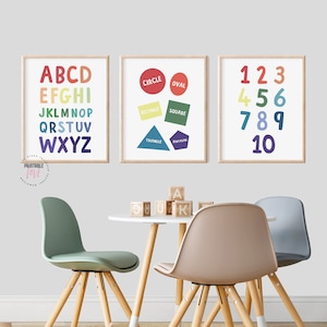 Set of 3 Educational Prints, ABC Alphabet Shapes 123 Numbers Printable ...