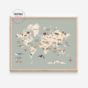 Animals World Map, Kids Animal World Map Printable, UPDATED World Map ...
