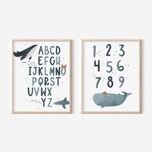 Ocean Alphabet and Numbers Print Set, Nautical Nursery Art, Ocean Kids ...