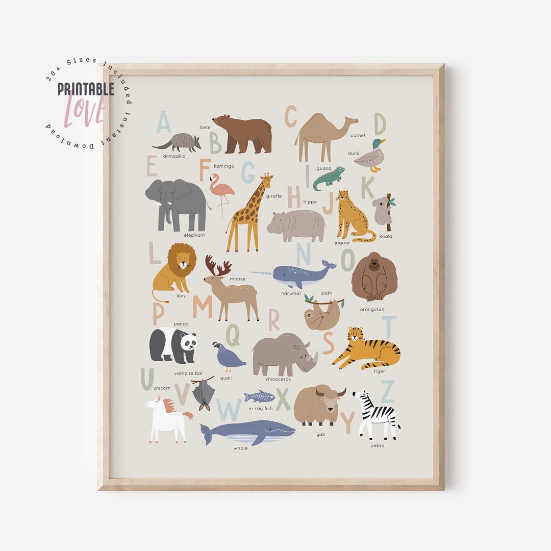 Animal Alphabet Poster, PRINTABLE Wall Art, Educational ABC Poster ...