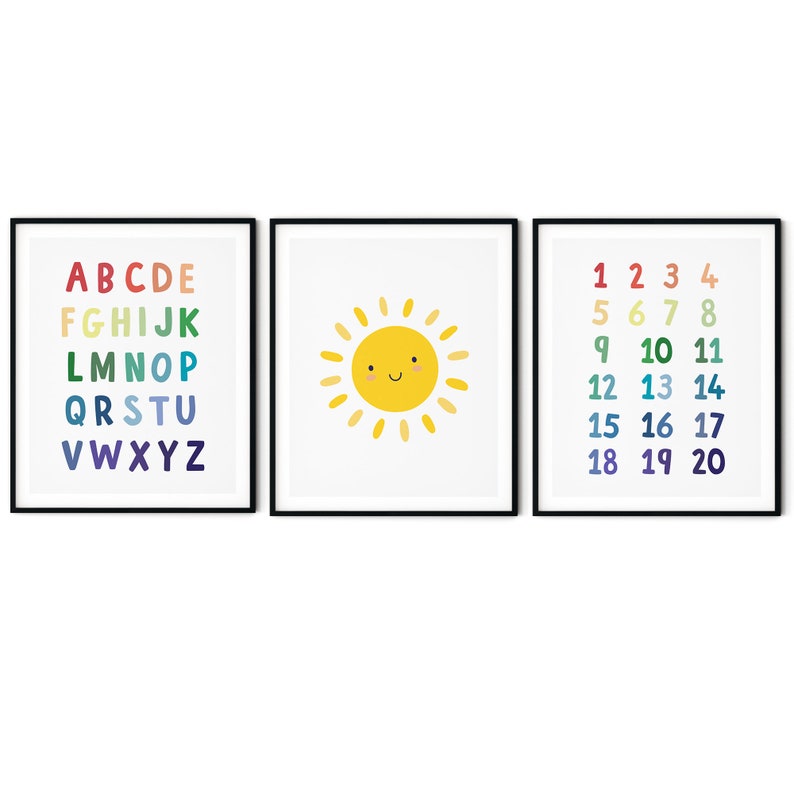 Set of 3 Prints ABC Printable Numbers 1-20 Sunshine Print | Etsy