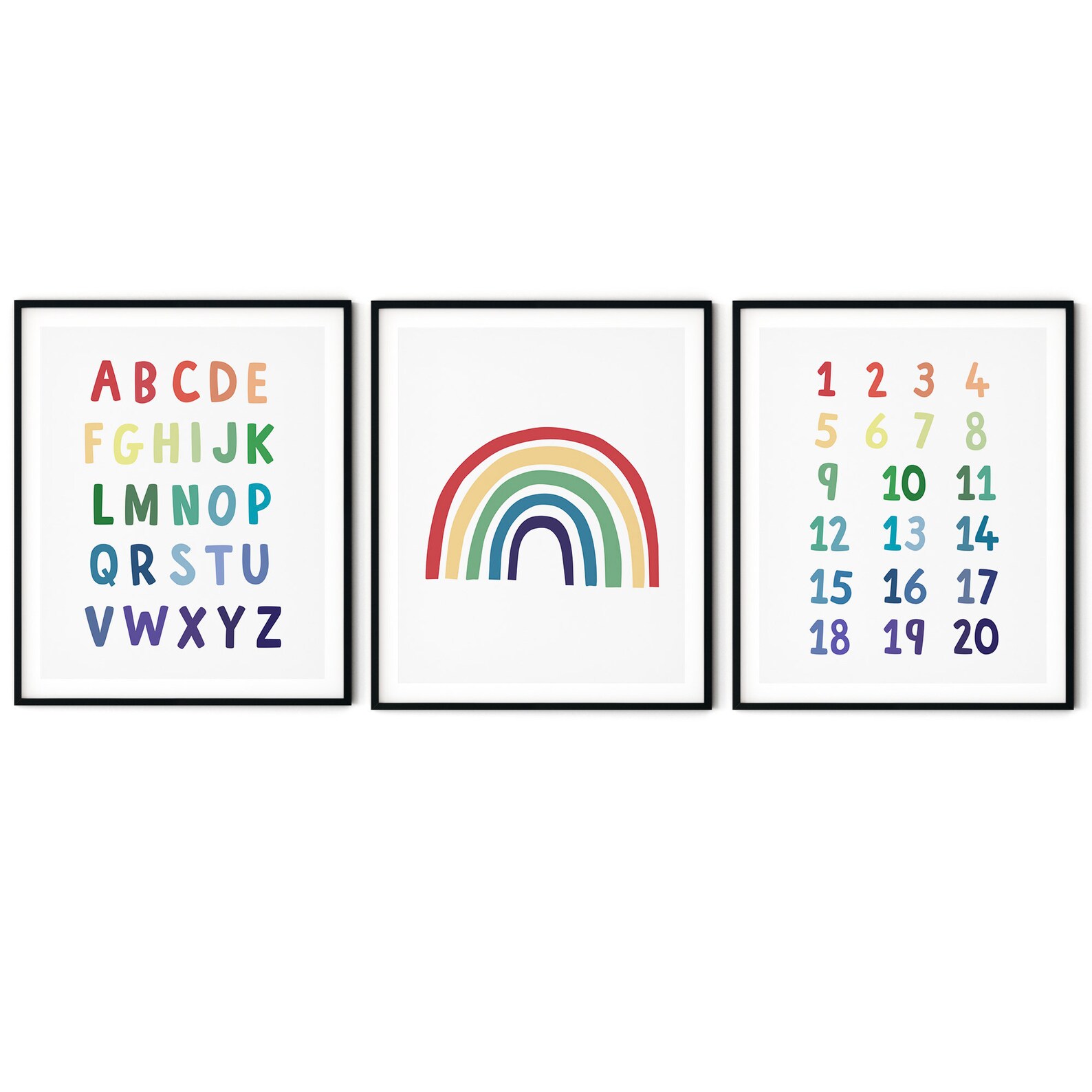Set of 3 Prints ABC Printable Numbers 1-20 Rainbow Print - Etsy