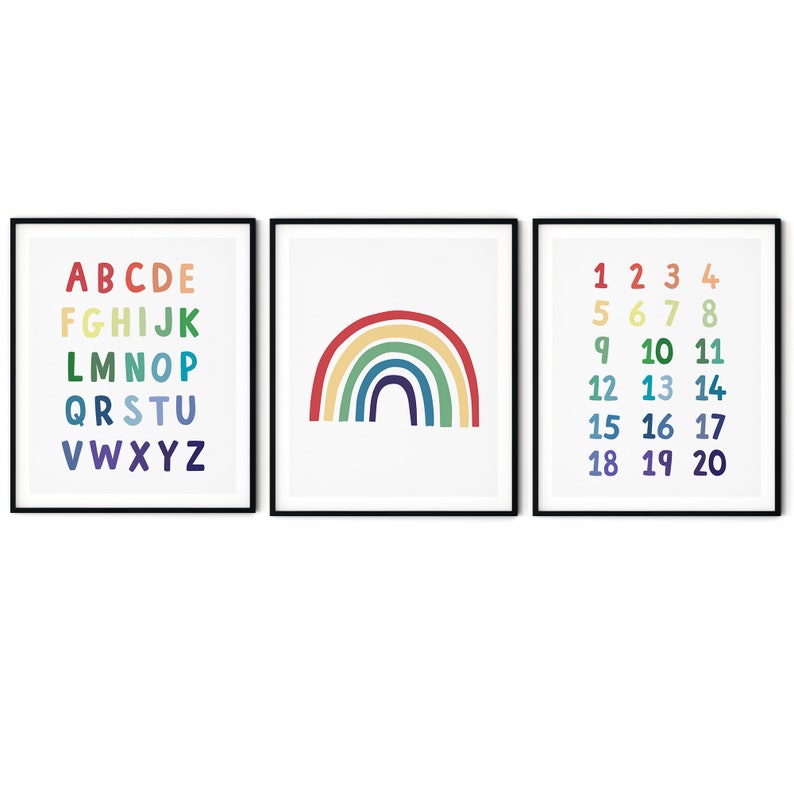 Set of 3 Prints ABC Printable Numbers 1-20 Rainbow Print | Etsy