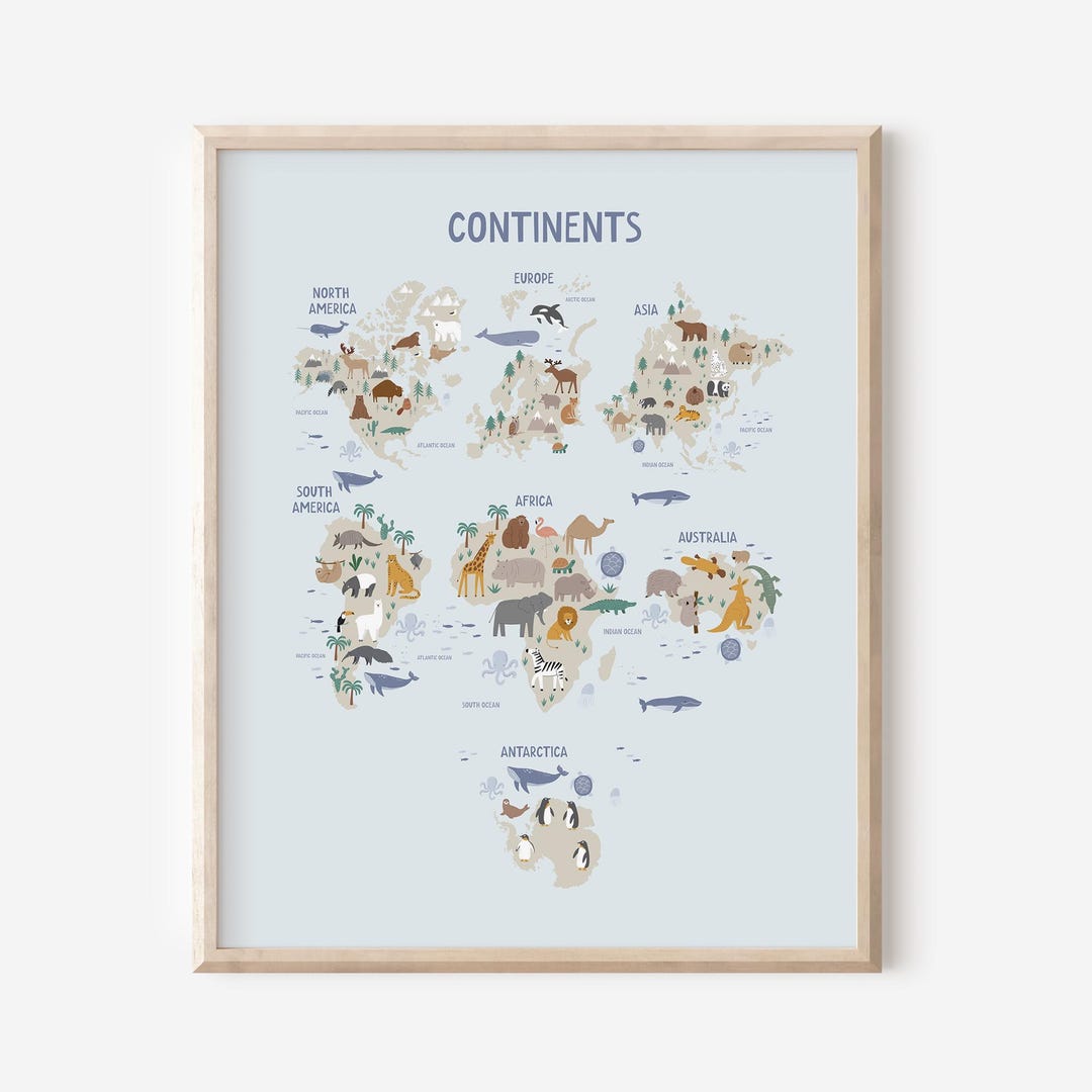 Animals World Map, Continents Kids Animal World Map Printable, UPDATED ...
