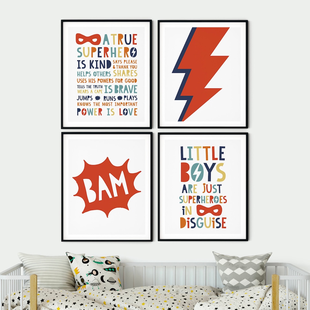 Set of 4 Superhero Prints, Superhero Instant Wall Art, Superhero ...