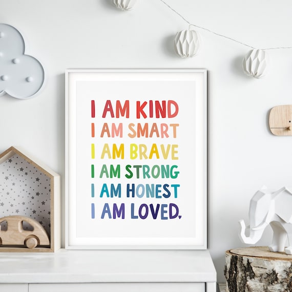 Kids Affirmation Printable Art: I Am Kind Smart Brave Strong | Etsy