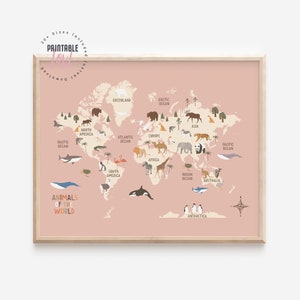 Animals World Map, Kids Animal World Map Printable, UPDATED World Map ...