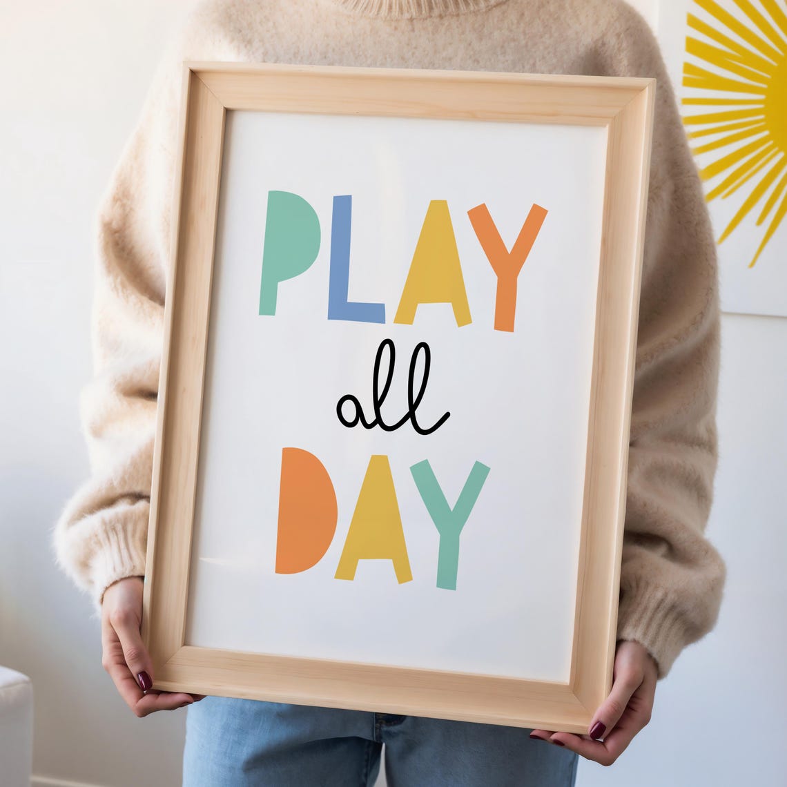 Play All Day Printable, Lets Play Sign, Nursery Wall Art, Playroom Sign ...