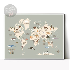 Animals World Map, Kids Animal World Map Printable, UPDATED World Map ...