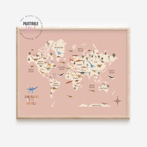 Dinosaur World Map Print, Dinosaurs of the World Classroom Art ...
