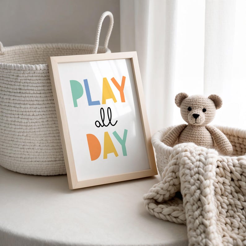 Play All Day Printable, Lets Play Sign, Nursery Wall Art, Playroom Sign ...