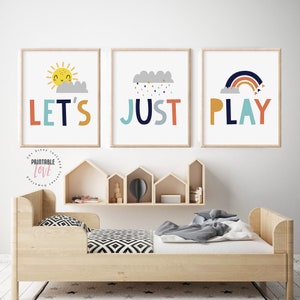 Let's Just Play Printable, Set of 3 Prints, Playroom Printable, Nursery ...