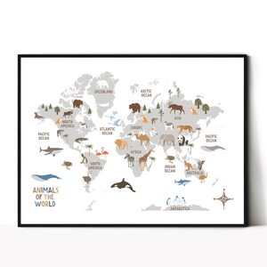 Animals World Map, Kids Animal World Map Printable, UPDATED World Map ...