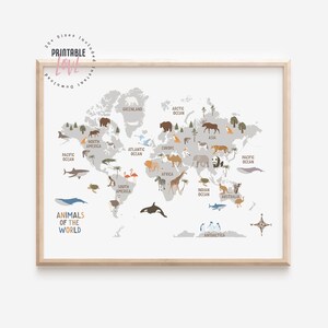 Animals World Map, Kids Animal World Map Printable, UPDATED World Map ...
