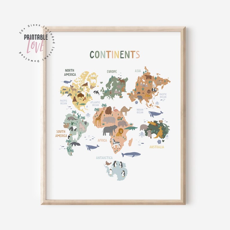 Set of 4 Classroom Posters, Learning ABC 123 Printable, World Animal ...