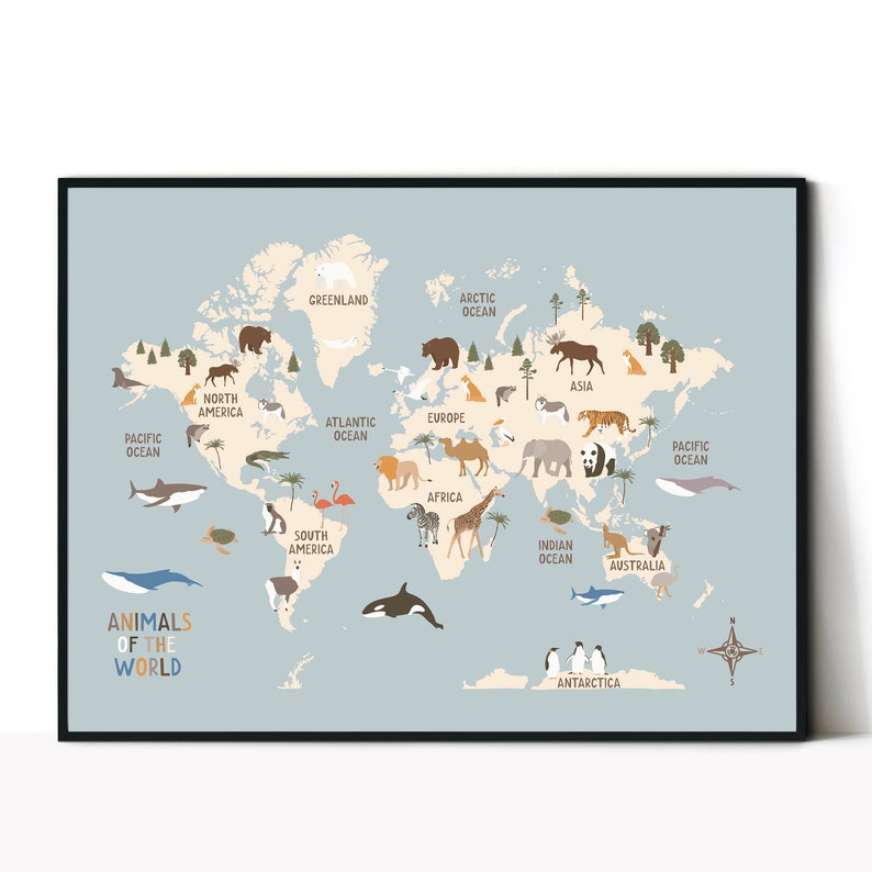 Animals World Map Kids Animal World Map Printable UPDATED - Etsy Australia