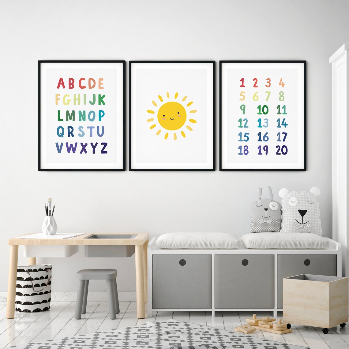 Set of 3 Prints ABC Printable Numbers 1-20 Sunshine Print | Etsy