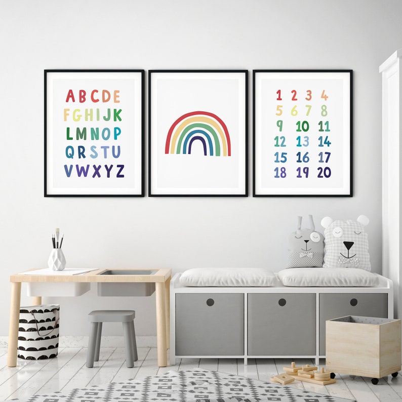 Set of 3 Prints ABC Printable Numbers 1-20 Rainbow Print - Etsy