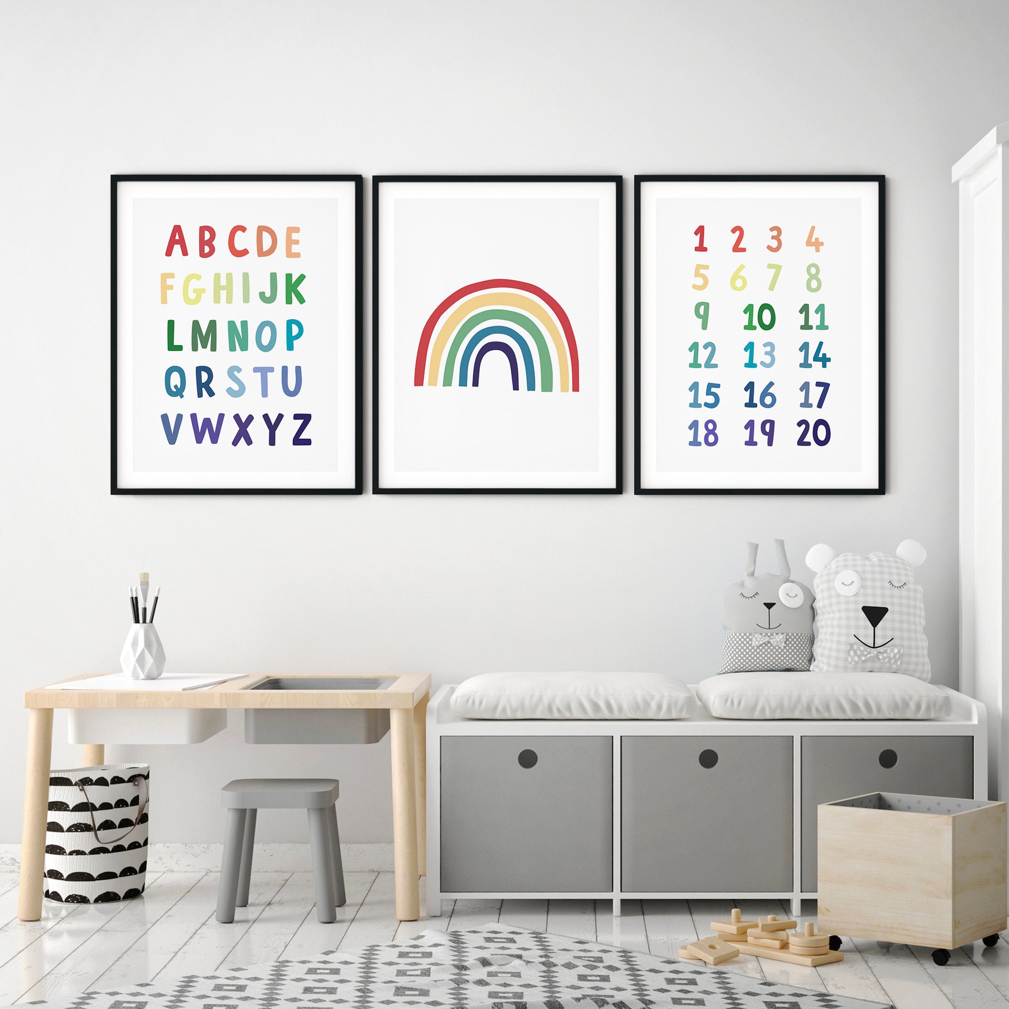 Set of 3 Prints ABC Printable Numbers 1-20 Rainbow Print | Etsy