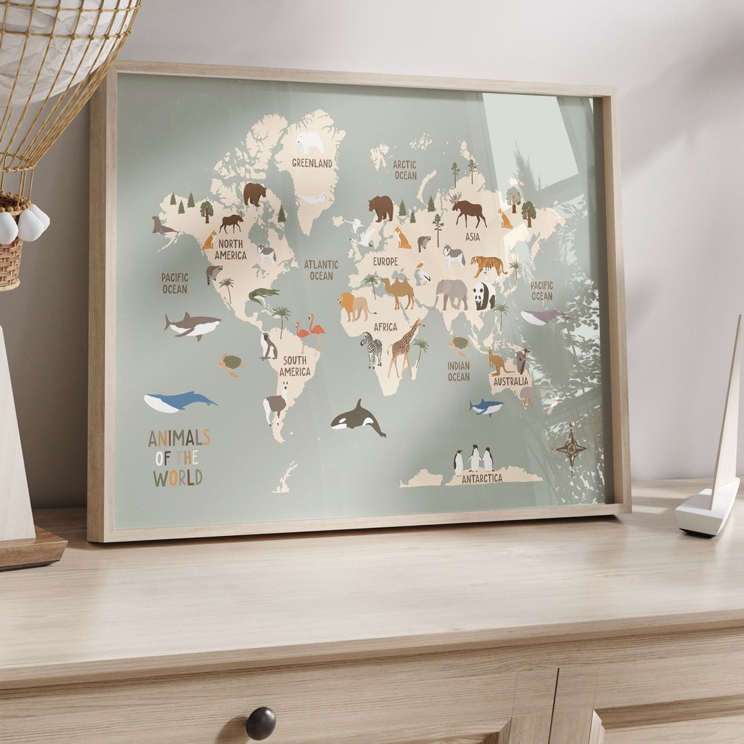 Animals World Map, Kids Animal World Map Printable, UPDATED World Map ...