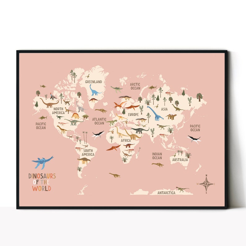Dinosaur World Map Print Dinosaurs of the World Classroom - Etsy