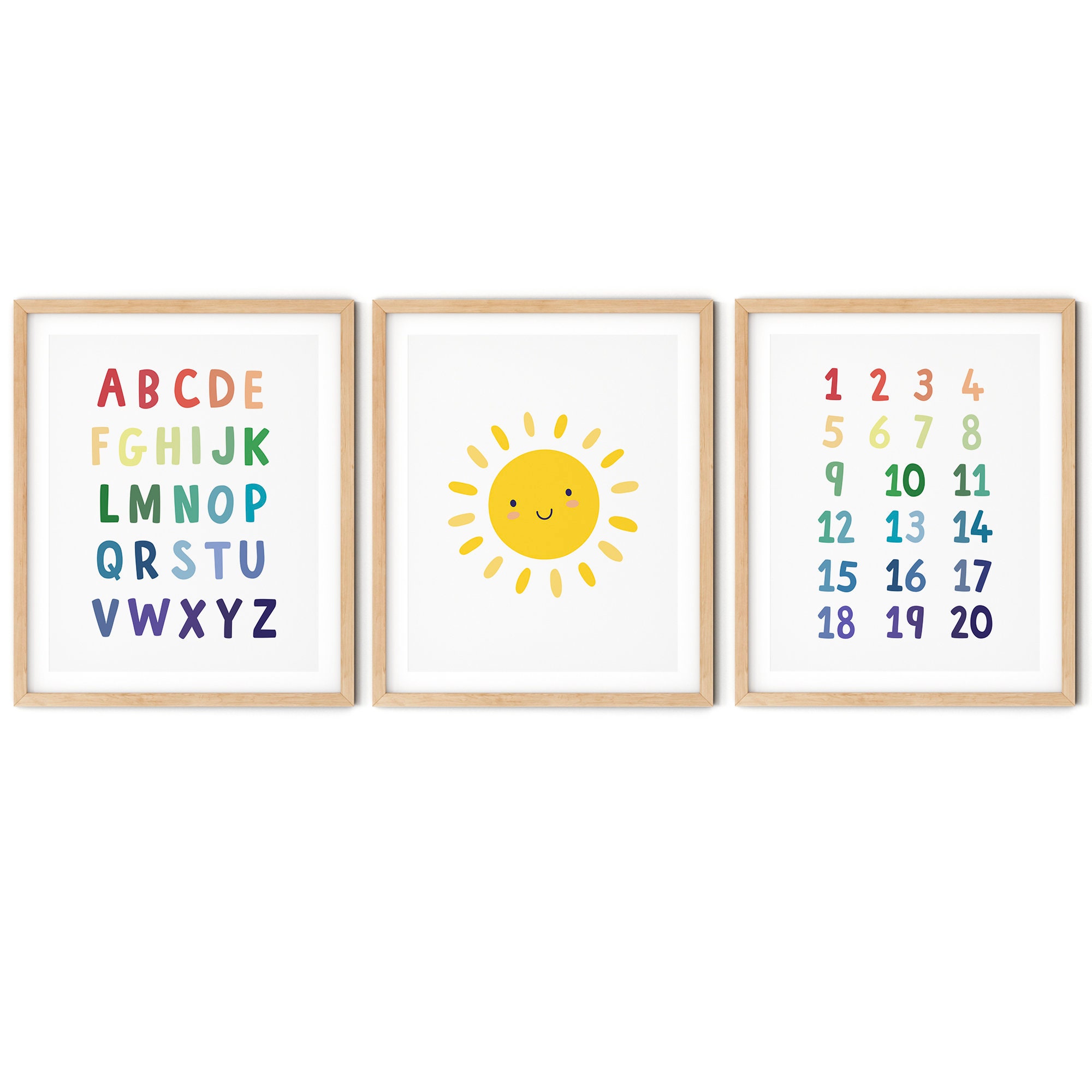 Set of 3 Prints ABC Printable Numbers 1-20 Sunshine Print | Etsy