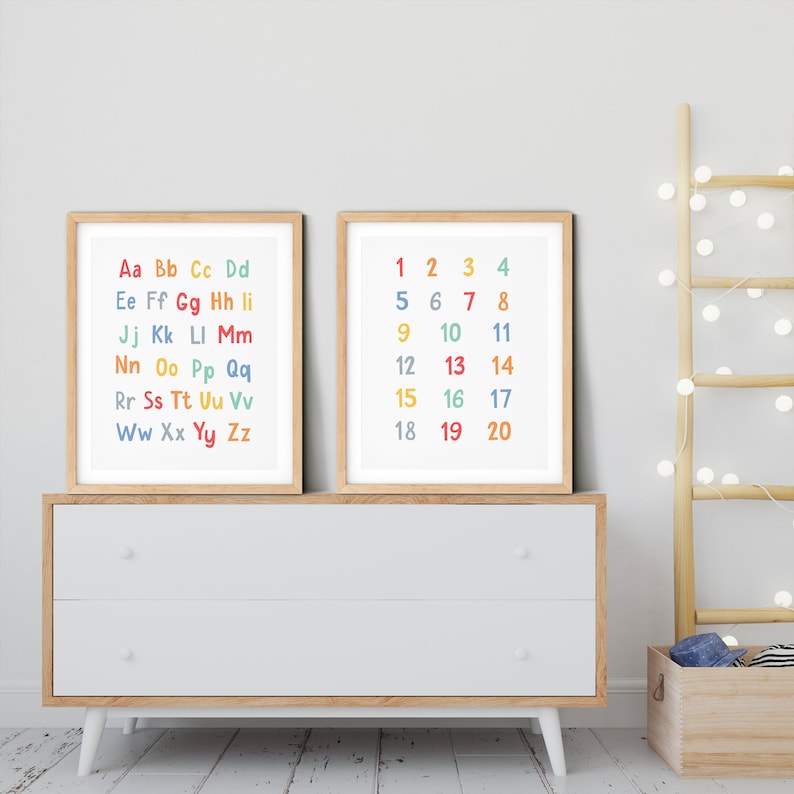 Set of 2: Alphabet Poster, Numbers Poster 1-20, Playroom Wall Decor ...