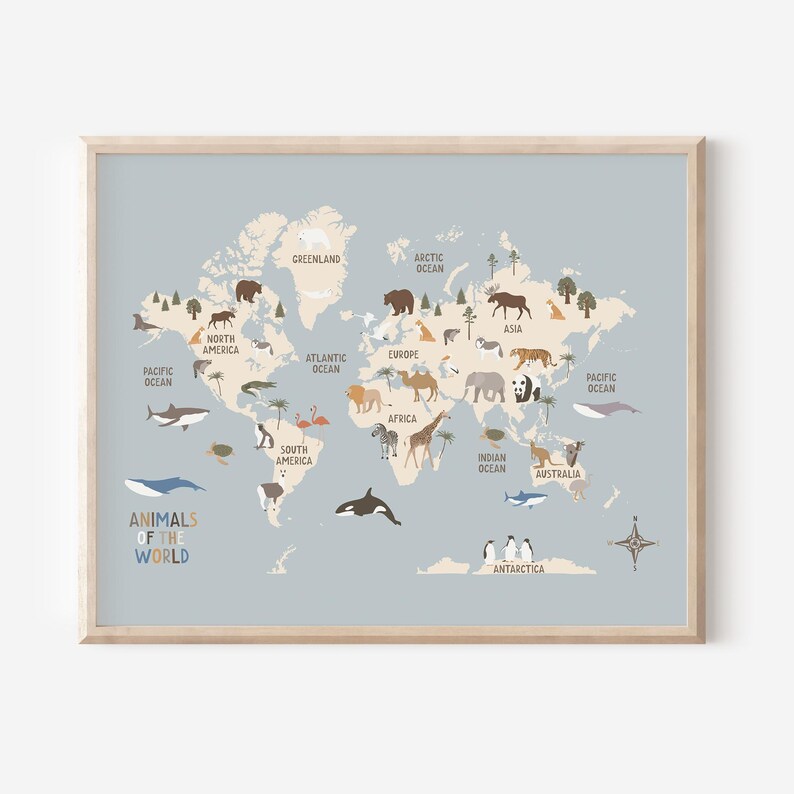 Animals World Map, Kids Animal World Map Printable, UPDATED World Map ...