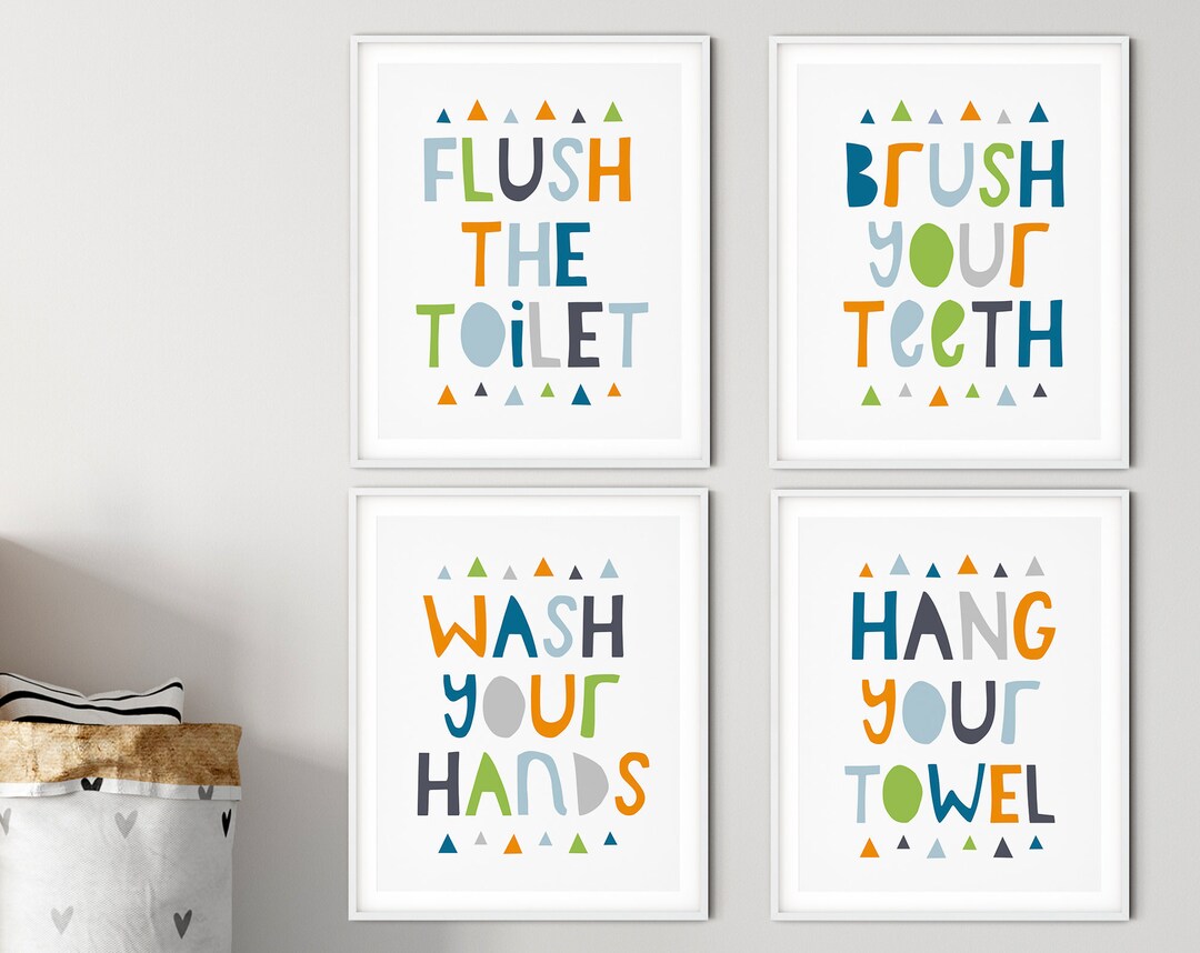 Bathroom Art Set Kids Bathroom Sets Flush the Toilet Brush - Etsy