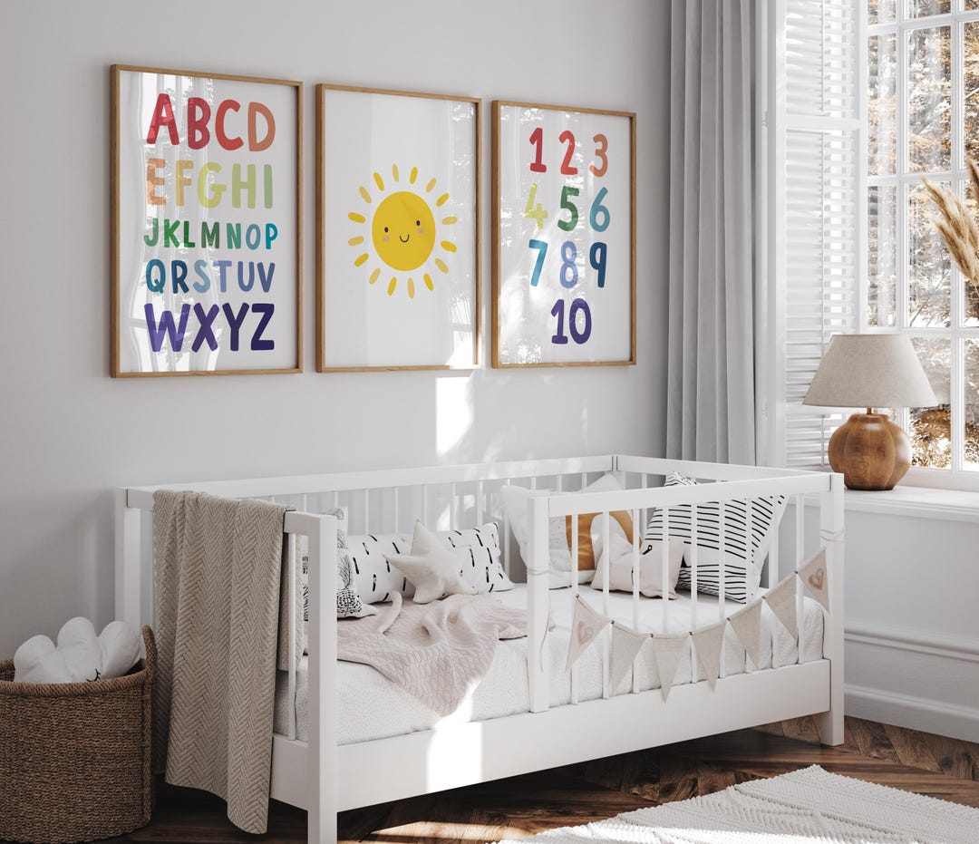 Set of 3 Educational Prints, Alphabet Numbers Sunshine Printable Art ...