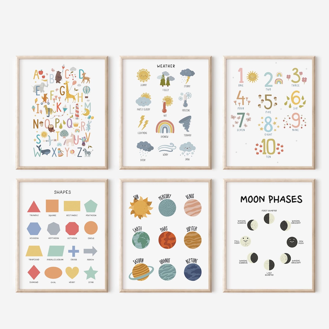 Set of 6 Classroom Wall Art, Alphabet Poster, Educational Poster ...
