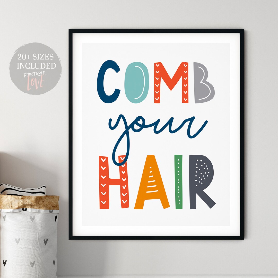 Comb Your Hair Print, Kids Bathroom Printable Art, Kids Bathroom Decor ...
