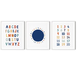 Set of 3 Prints, ABC Printable, Numbers 1-20, Sunshine Print, Alphabet ...