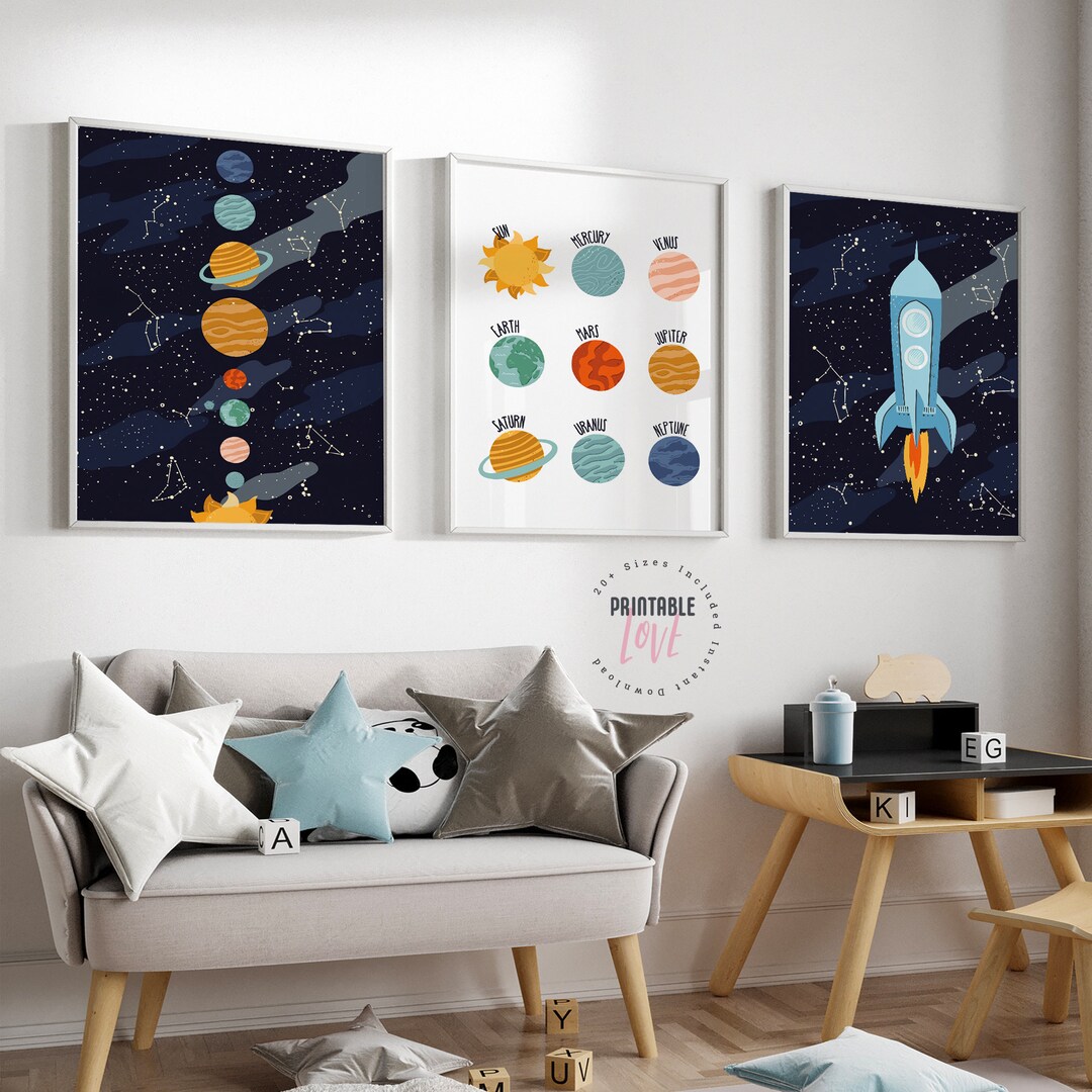 Set of 3 Solar System Print, Outer Space Decor, Kids Playroom PRINTABLE ...