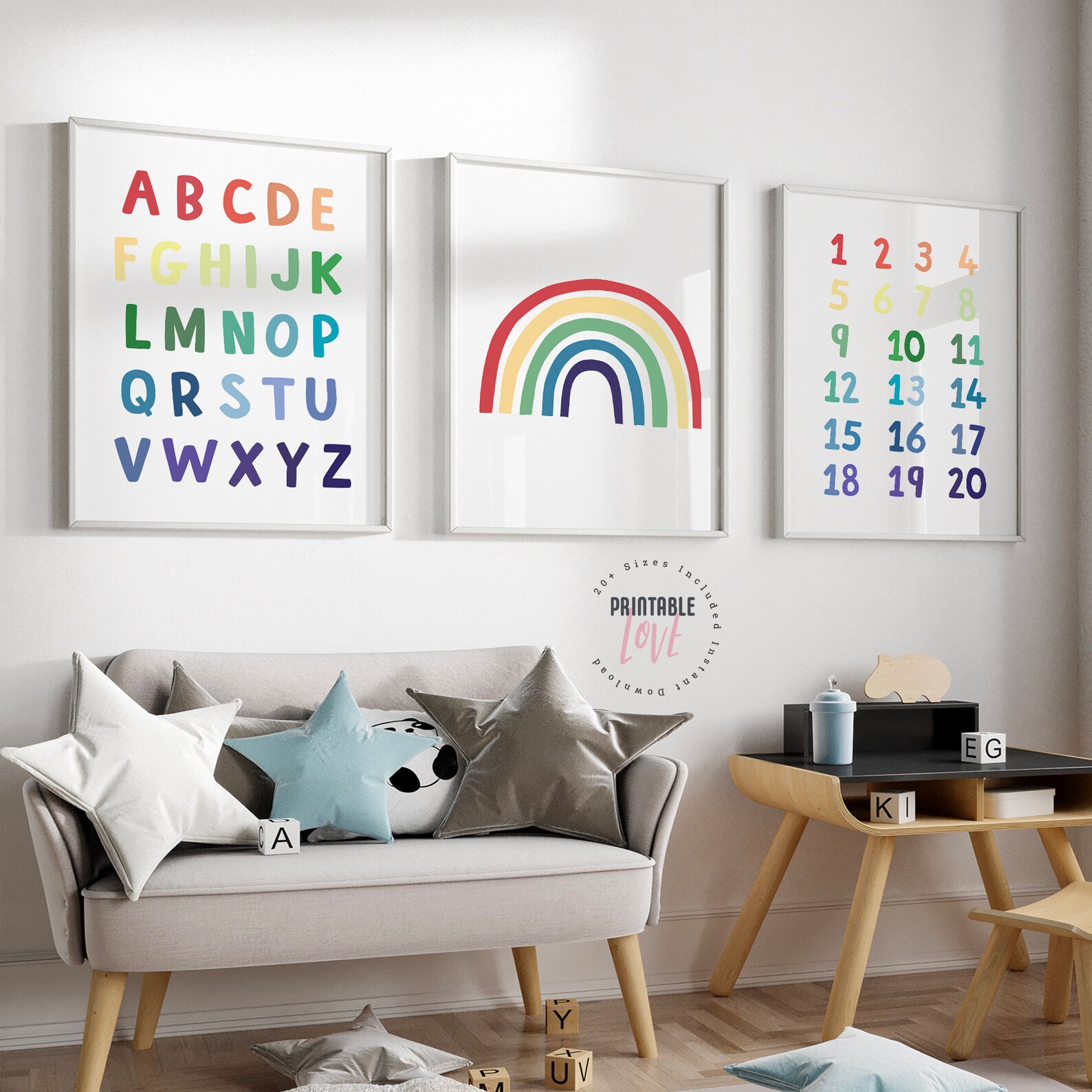 Set of 3 Prints, ABC Printable, Numbers 1-20, Rainbow Print, Alphabet ...