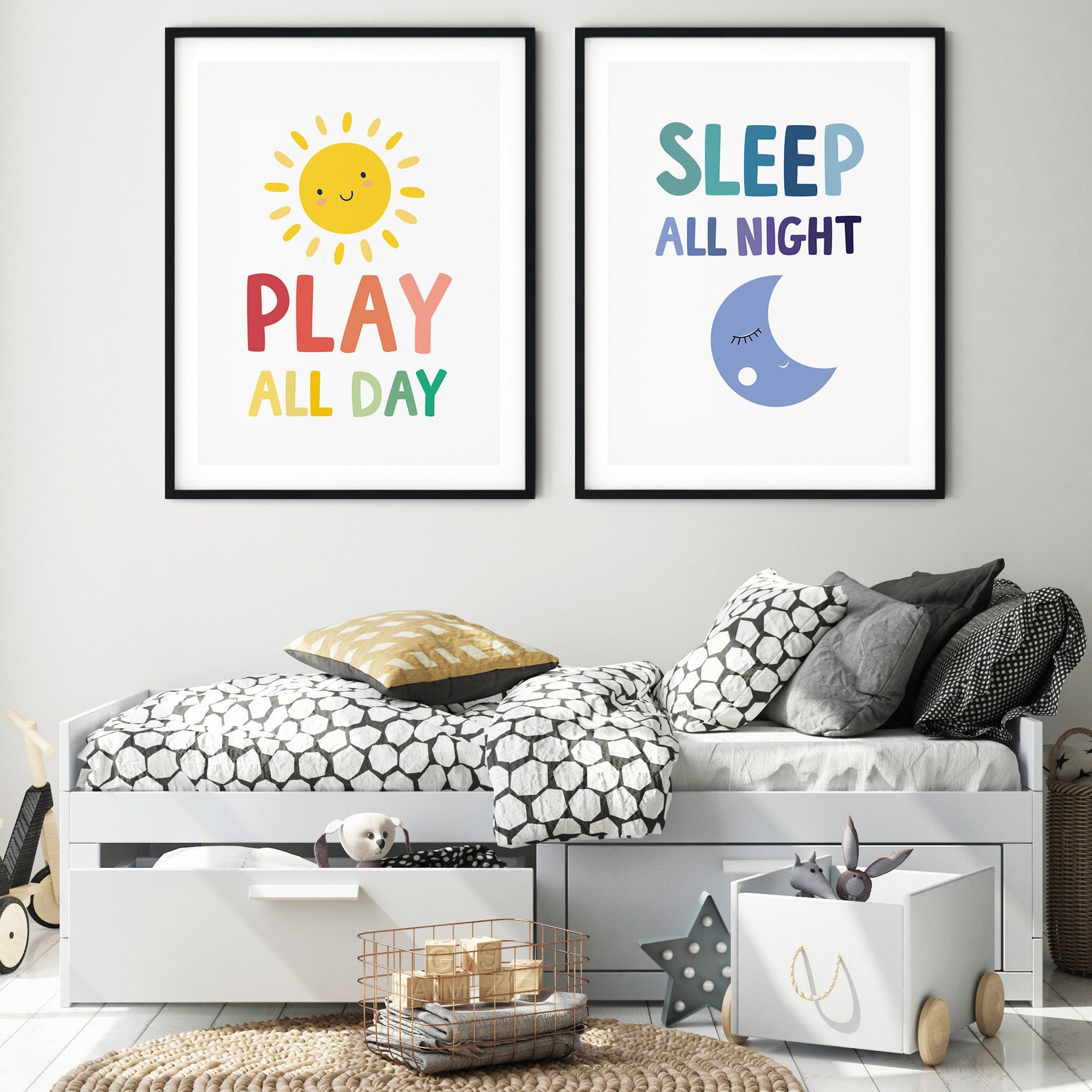 Play All Day Sleep All Night Printable Art Set Nursery Decor - Etsy