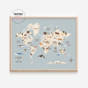 Animals World Map, Kids Animal World Map Printable, UPDATED World Map ...