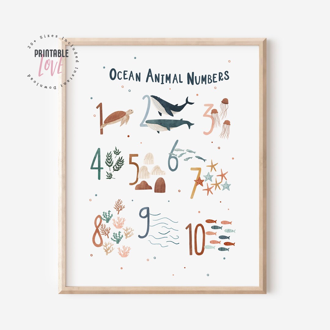 Ocean Animals Numbers Print, Sea Animals Printable, Kids Ocean Numbers ...