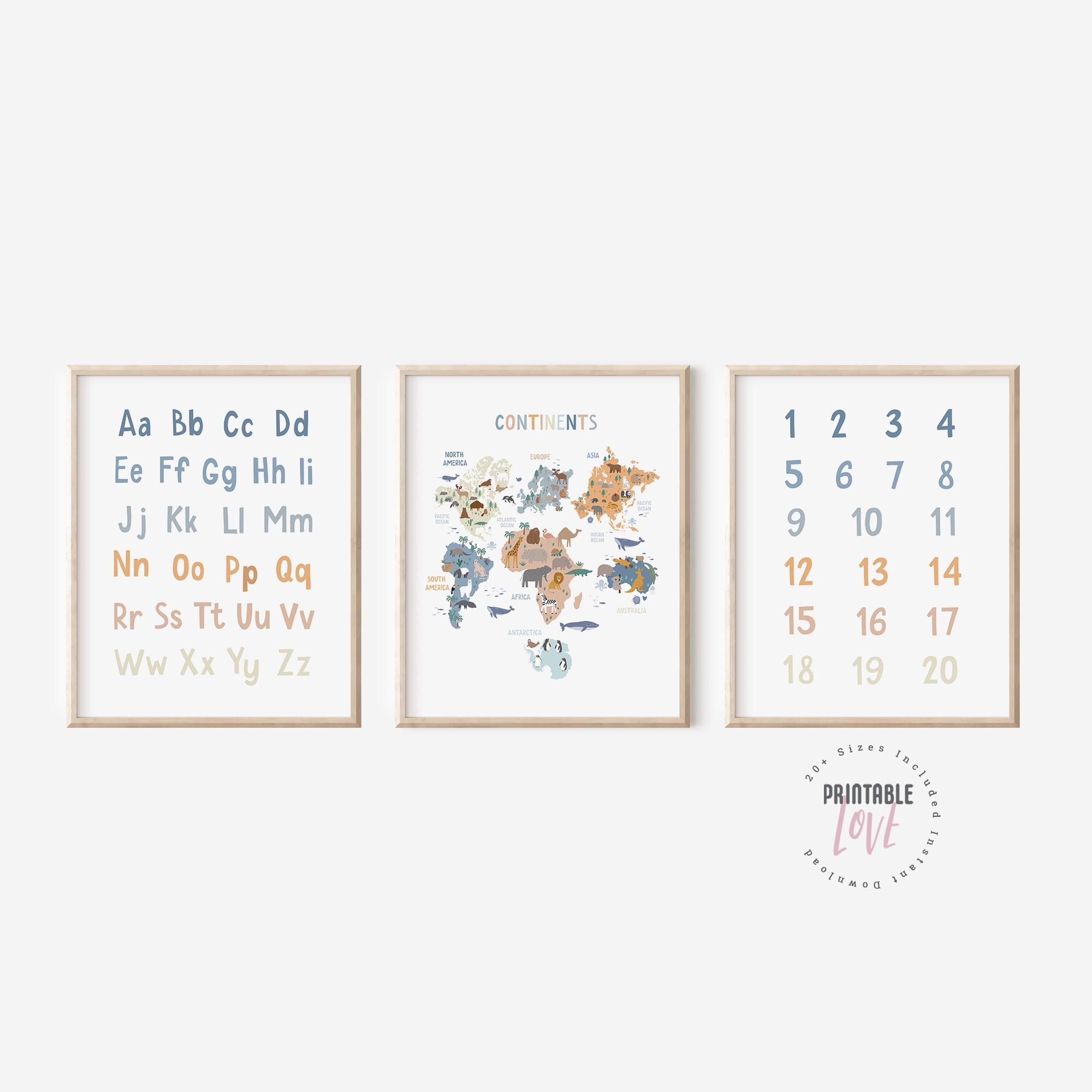 Educational Map Printable, Set of 3 Prints, Green Alphabet Number ...