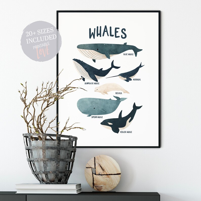Ocean Whale Wall Print, Nautical Nursery Art, Whale Art Print, Sea ...