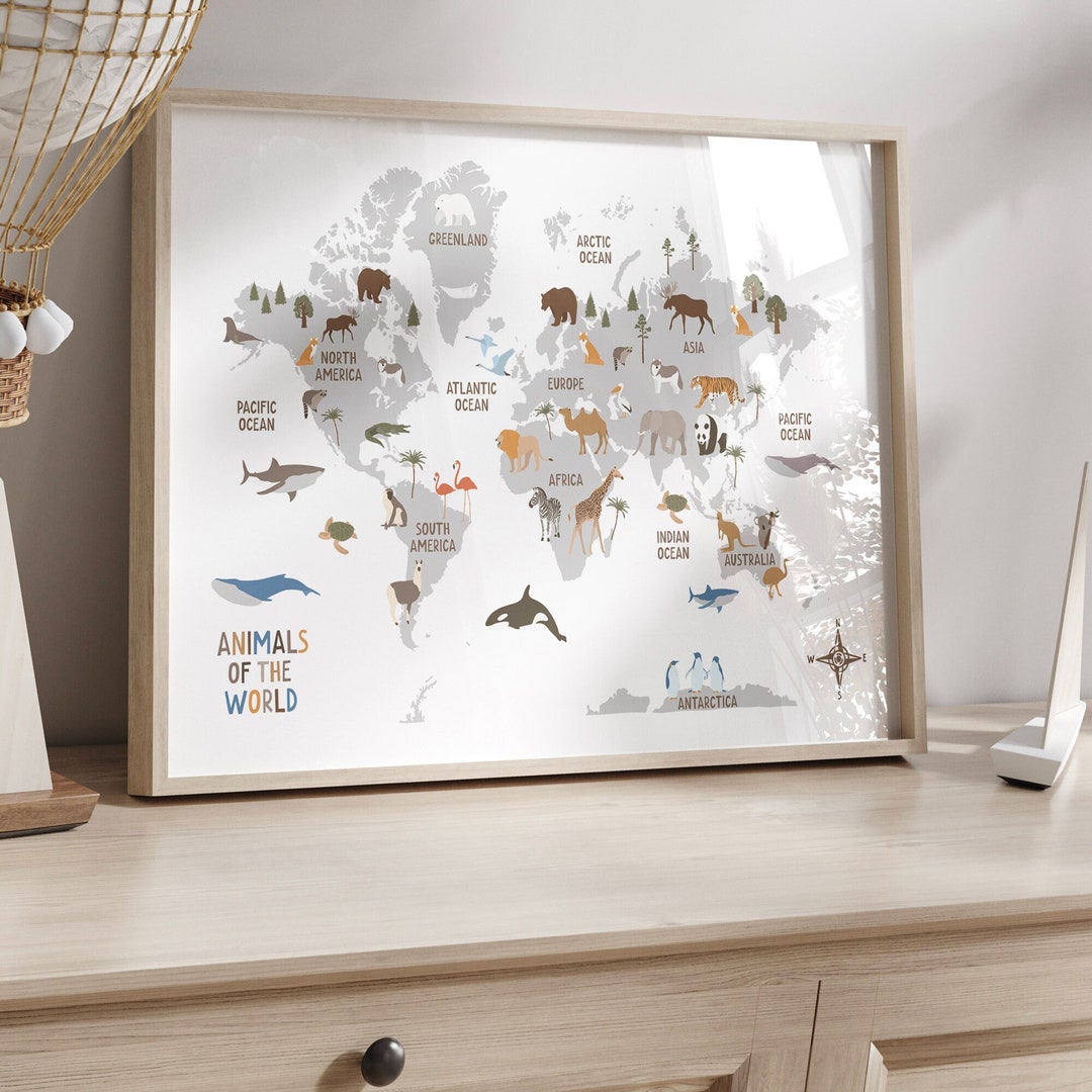 Animals World Map, Kids Animal World Map Printable, UPDATED World Map ...