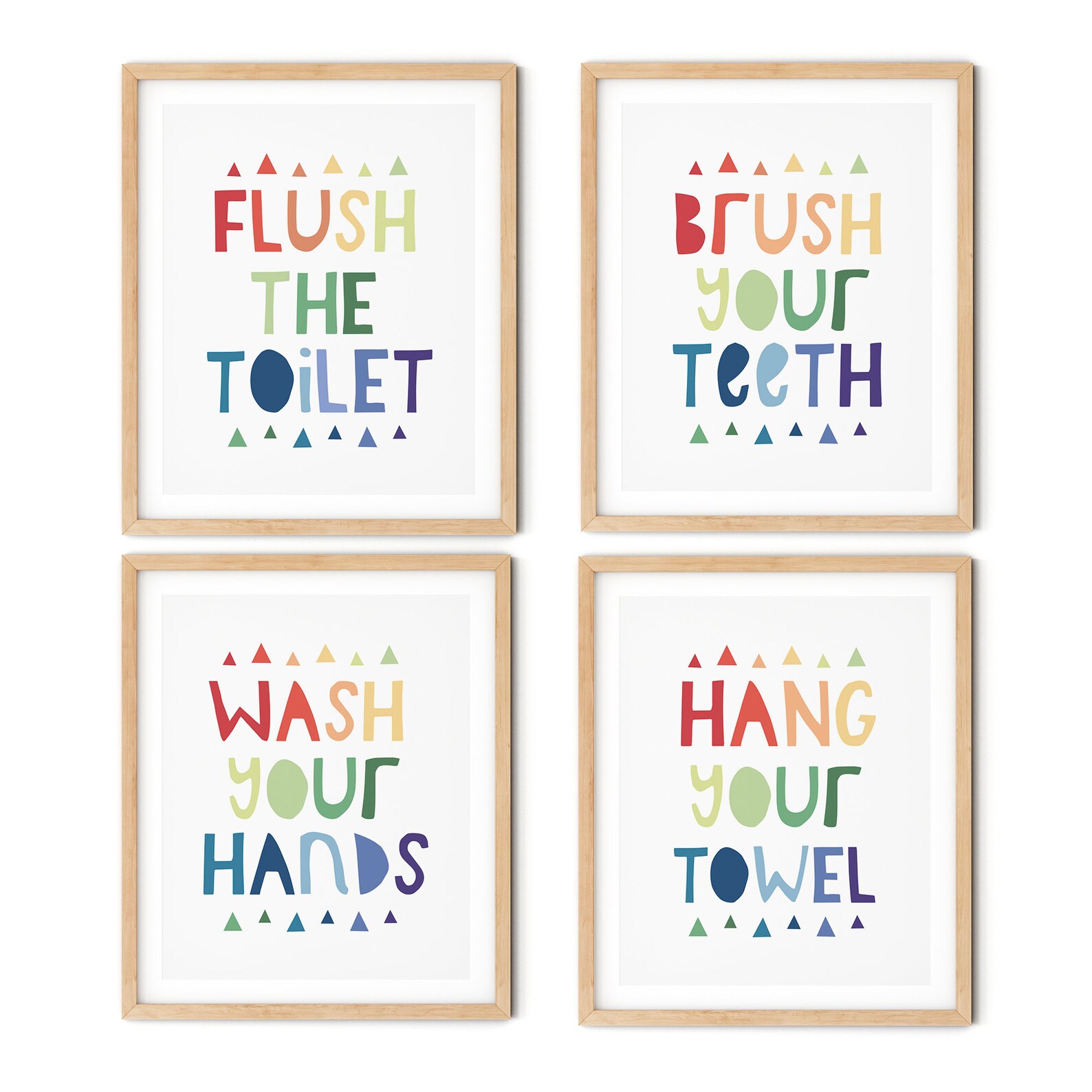 Kids Bathroom Art Set Rainbow Bathroom Decor Flush the - Etsy