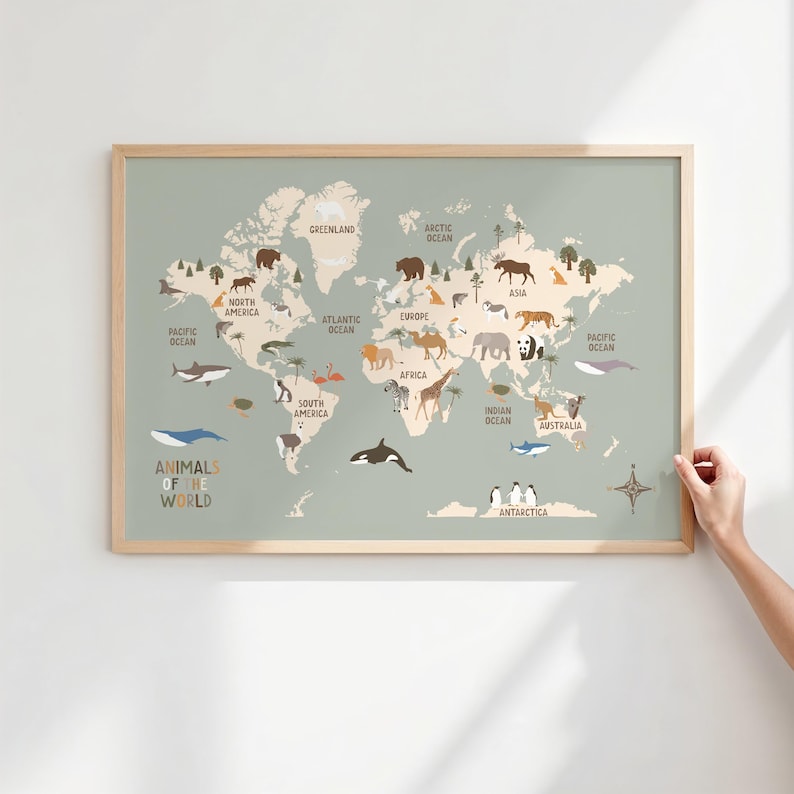 Animals World Map, Kids Animal World Map Printable, UPDATED World Map ...