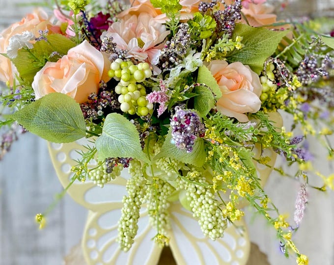 Butterfly Vase Silk Flower Arrangement: Spring Easter Table Centerpiece ...