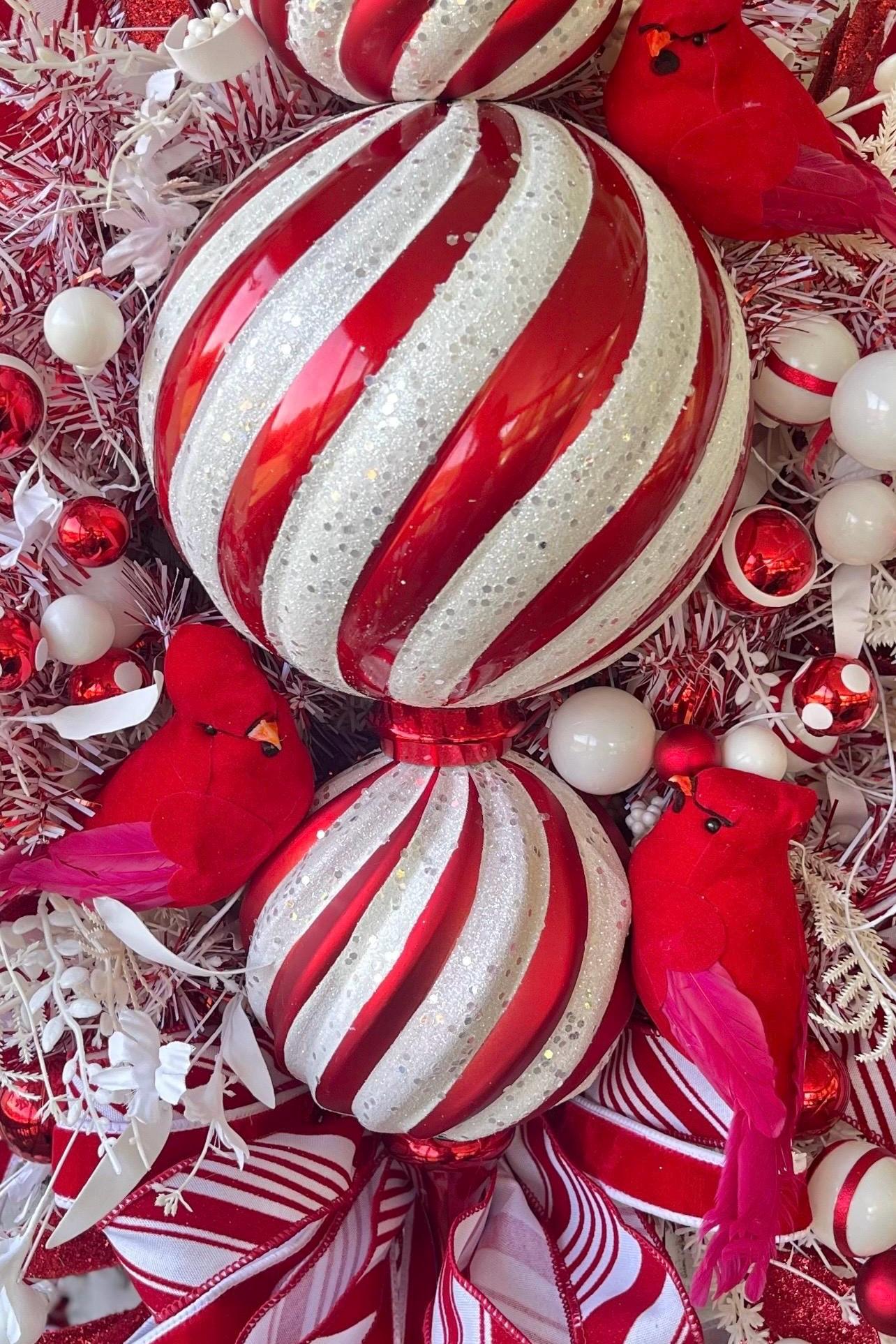 Candy Cane Christmas Wreath: Holiday Cardinal Door Decor - Etsy