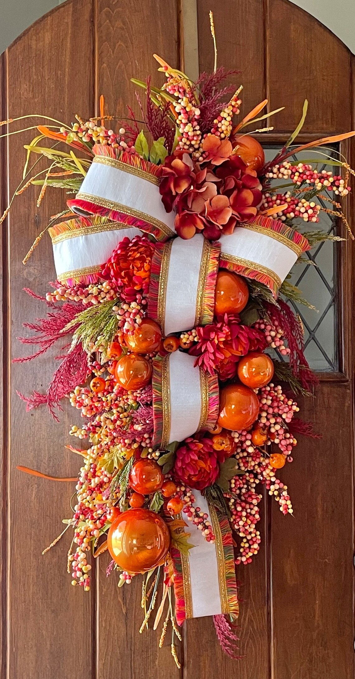 Fall Orange Swag for Front Door XL Fall Wreath With Berries - Etsy