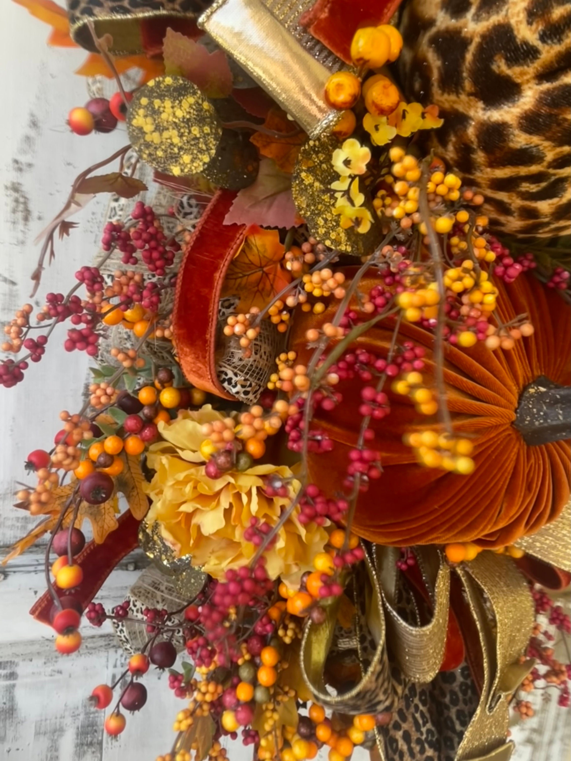 Fall Leopard Print Pumpkin Swag, Velvet Fall Pumpkin Swag, Thanksgiving ...